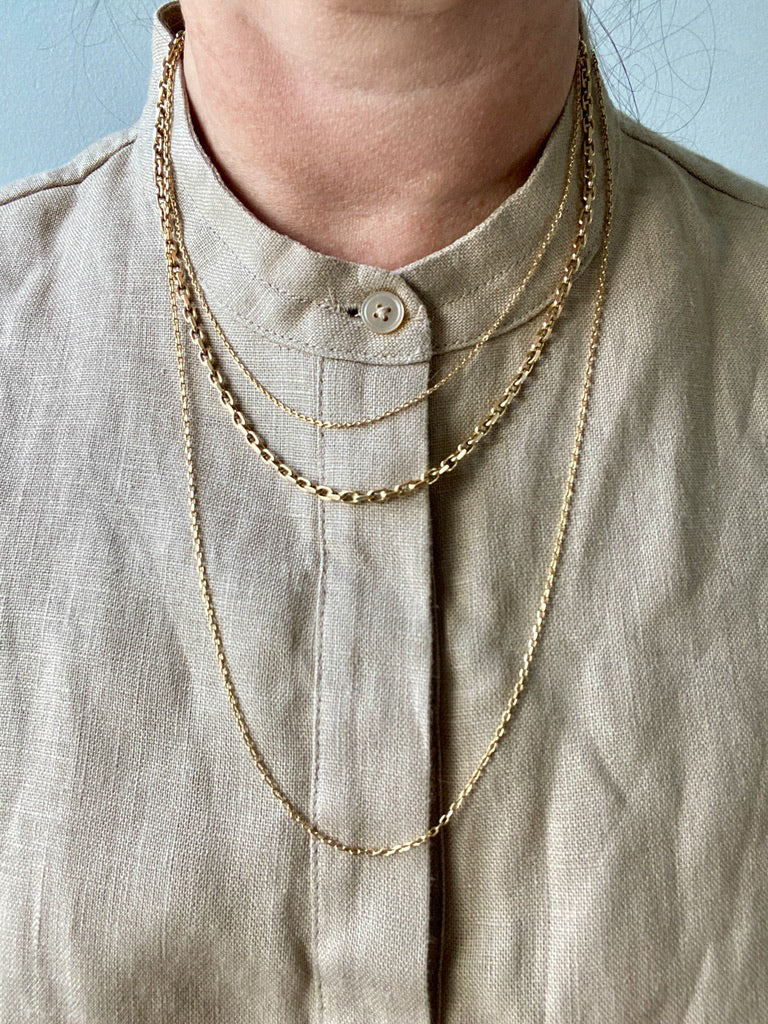 18k Gold Swedish Vintage Skinny Biker Link Chain Necklace - 17.3 inch ...